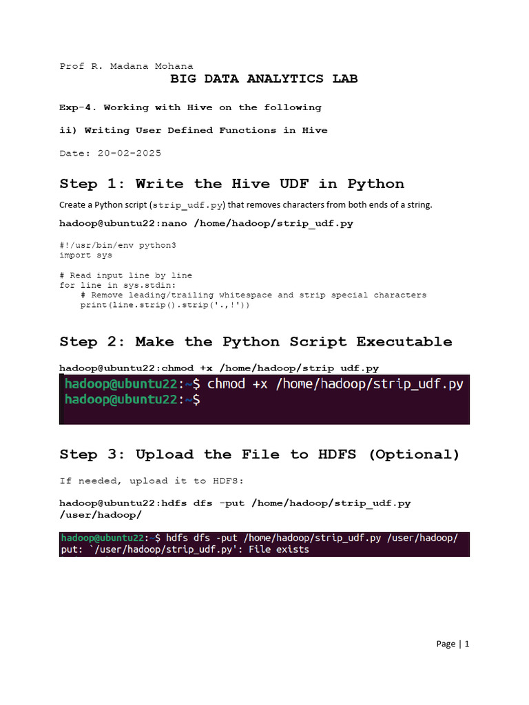 Exp 4(ii). Hive UDF executed steps 20-02-2025 | PDF