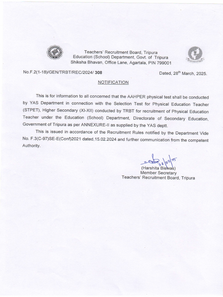 AAHPER Physical Fitness Test Notification | PDF | Management Of Obesity ...