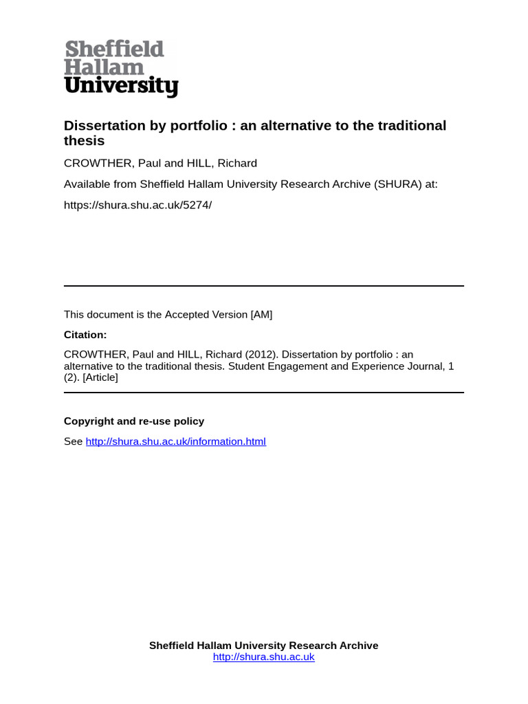 Crowther Dissertation by Portfolio Journal SHU Revised | PDF | Thesis | Educational Assessment