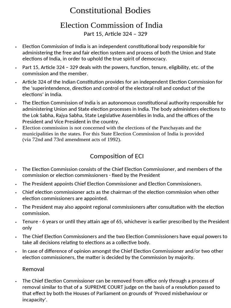Constitutional Bodies and Their Functions | PDF | Government Of India ...