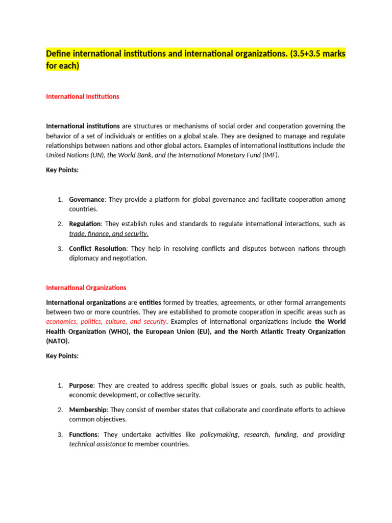Defining International Institutions and Organizations | PDF ...