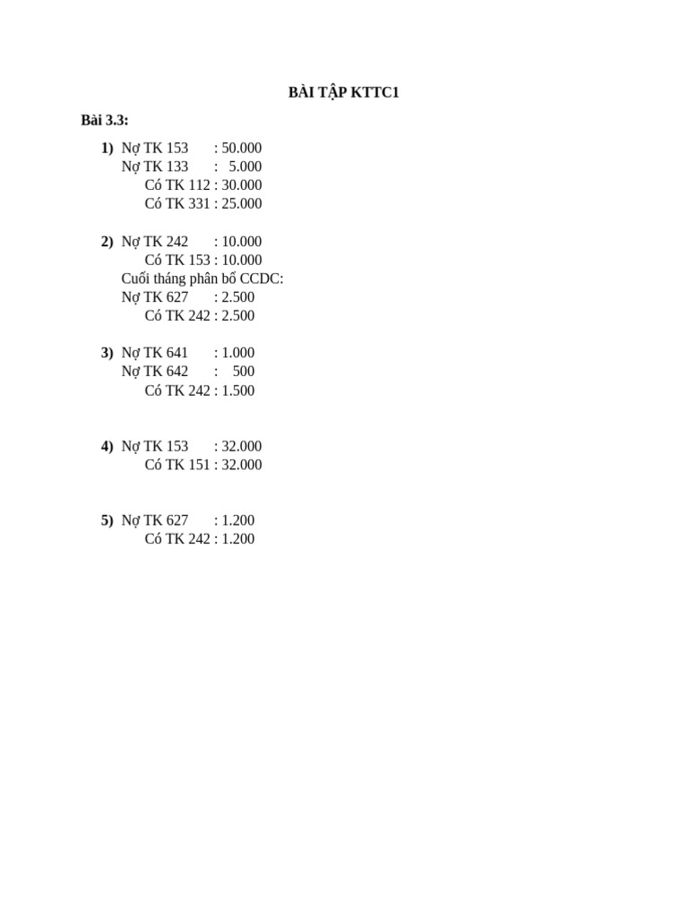 BÀI TẬP KTTC1 | PDF