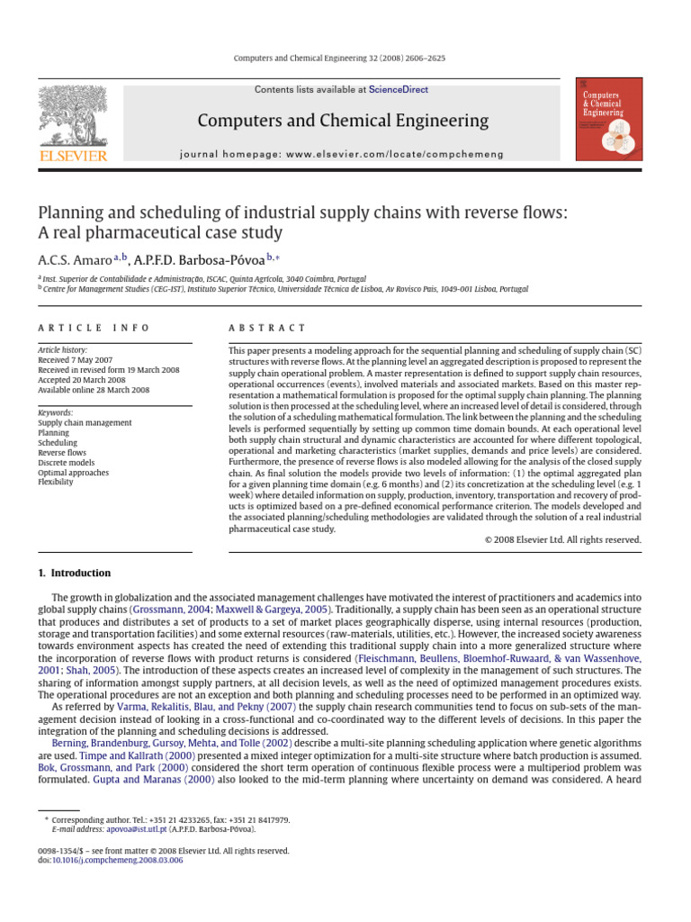 Computers and Chemical Engineering | PDF | Linear Programming | Supply Chain