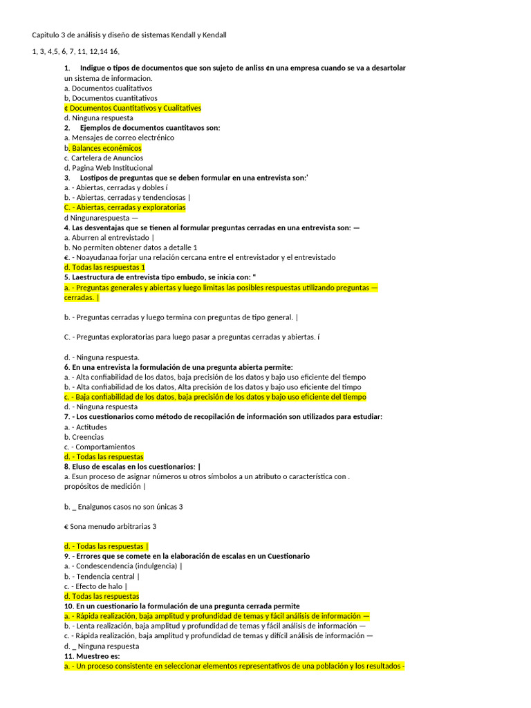 Capitulo 3 de Análisis y Diseño de Sistemas Kendall y Kendall | PDF | Cuestionario | Datos