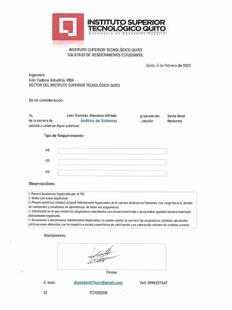 Solicitud Legalizados ITQ ESPE | PDF