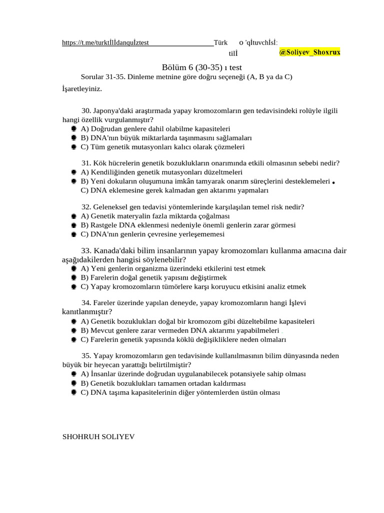 6-Bo'lim Dinleme Bo'yicha Test | PDF