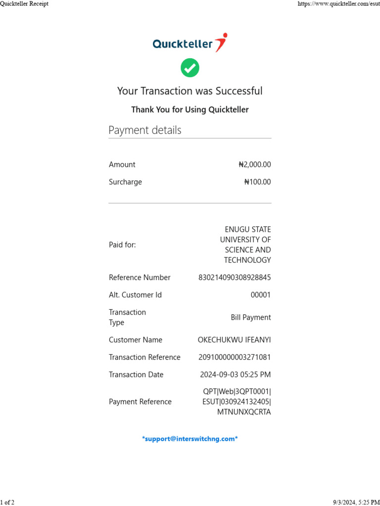 Quickteller Receipt Kelly | PDF