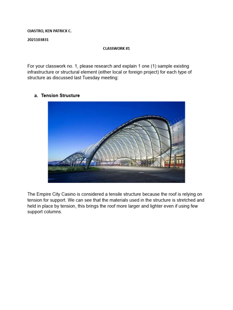 A. Tension Structure: Ojastro, Ken Patrick C. 2021103831 Classwork #1 | PDF
