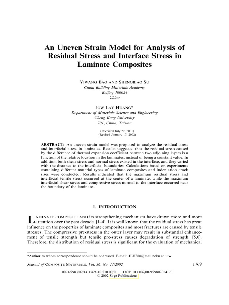 Bao Et Al 2002 An Uneven Strain Model For Analysis of Residual Stress ...