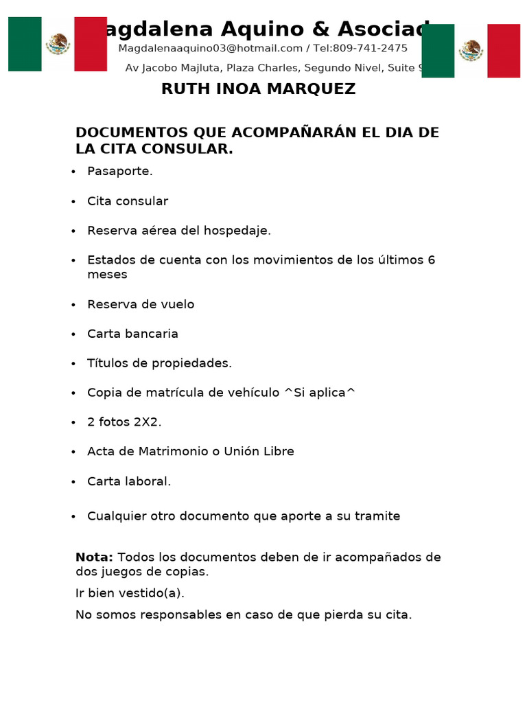 RUTH INOA MARQUEZ Lista de Documentos | PDF