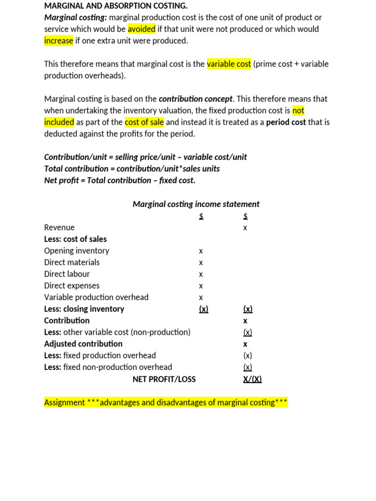 Marginal and Absorption Costing. | PDF | Cost Of Goods Sold | Inventory