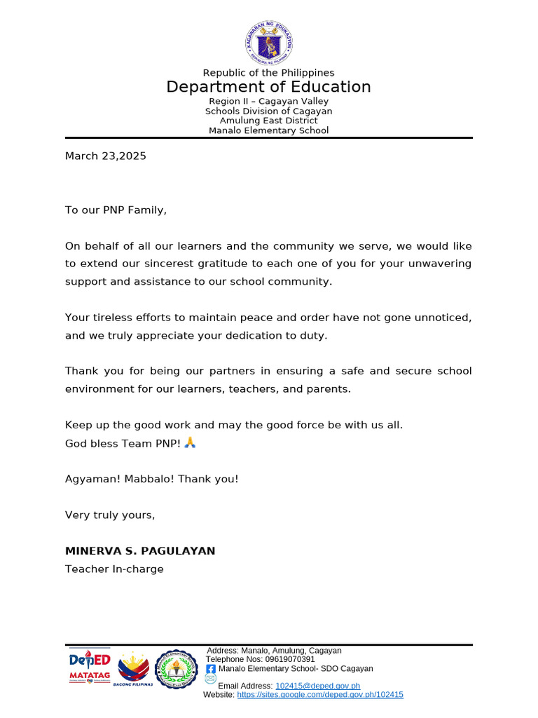 Thank You Message To PNP | PDF