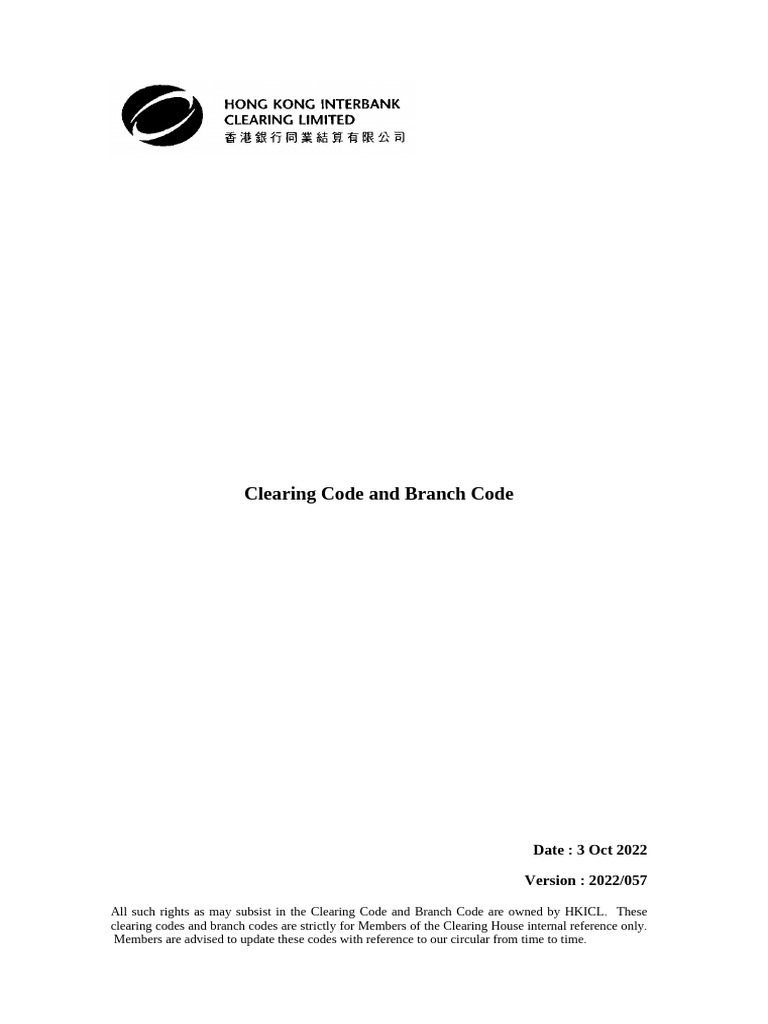 Clearing Code and Branch Code (3 Oct 2022) With Tel No 4 | PDF | Hong ...