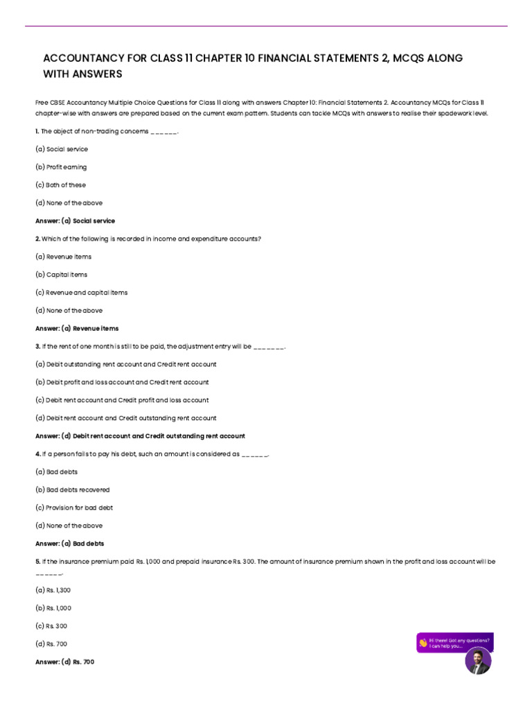 Mcqs For Accountancy Class 11 Chapter 10 Financial Statements 2