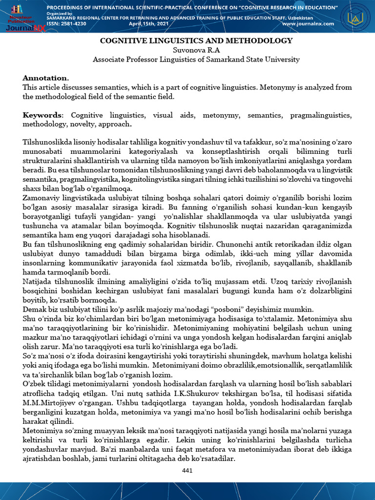 Cognitive Linguistics and Methodology | PDF