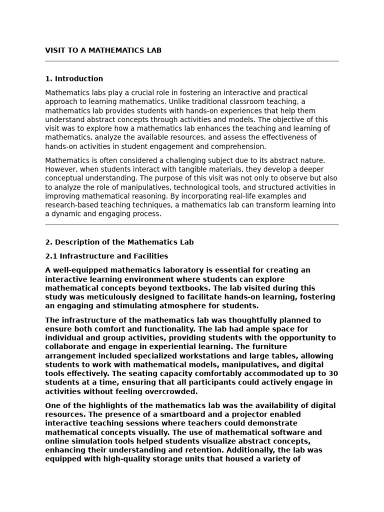 VISIT TO A MATHEMATICS LAB Maths | PDF | Geometry | Mathematics
