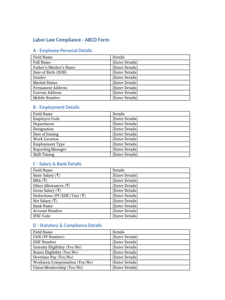 ABCD Form for Labor Law Compliance | PDF