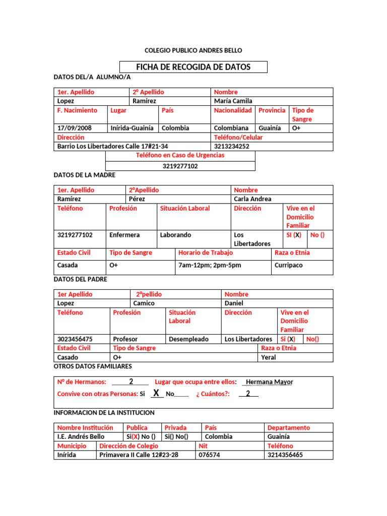 Ficha de Recogida de Datos | PDF