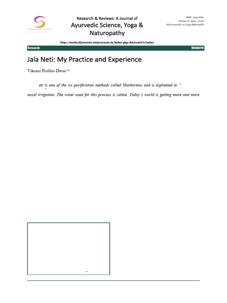 Jala Neti: Benefits and Practice Guide | PDF | Salt
