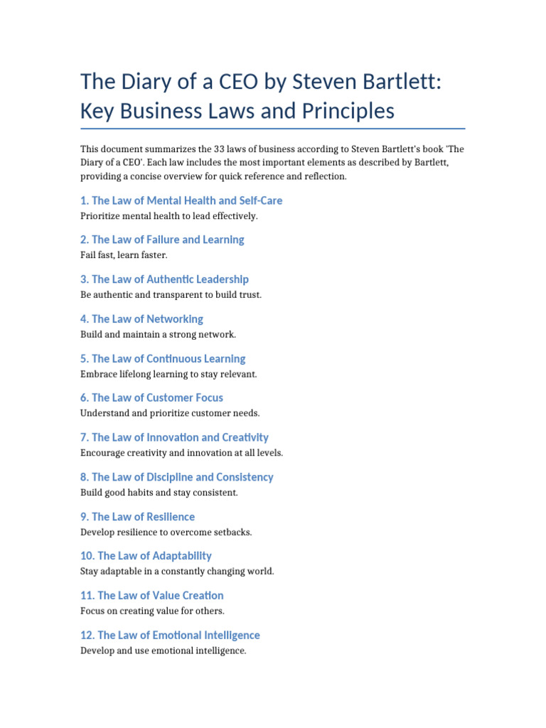 Key Laws from The Diary of a CEO | PDF | Psychological Resilience ...