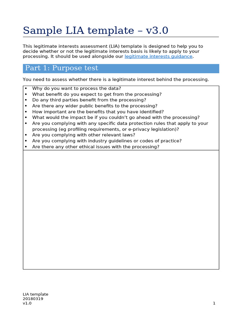LIA Template for GDPR Compliance | PDF | Justice | Crime & Violence