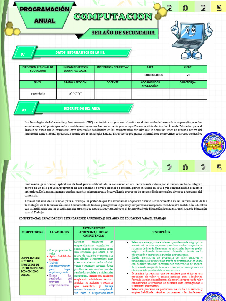 Programación Anual 4º Ept Computacion 2025 | PDF | Microsoft PowerPoint | Evaluación