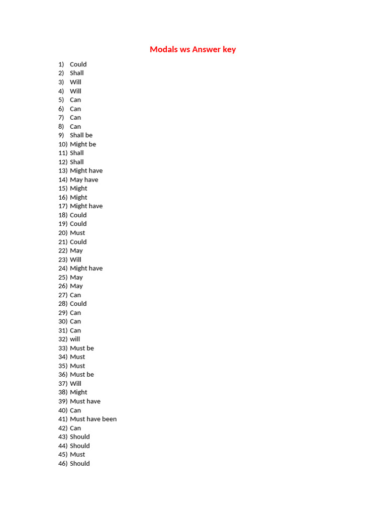 Modals Worksheet Answer Key | PDF