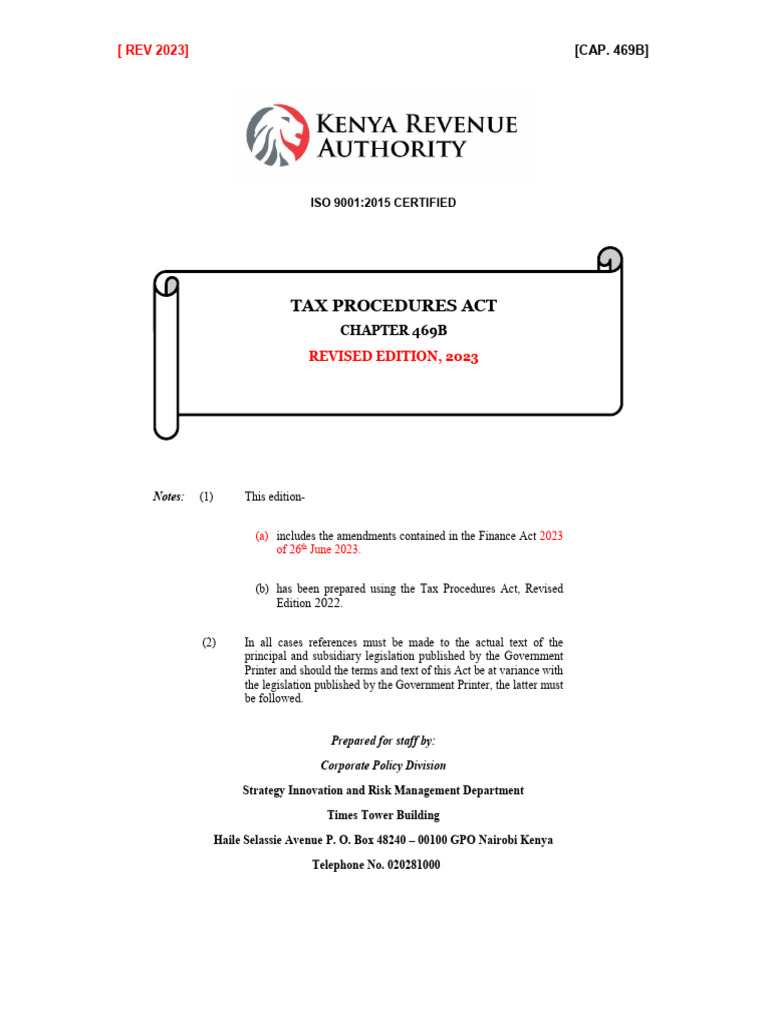 Tax Procedures Act Cap 469B, 2023 | PDF | Taxation In The United States ...