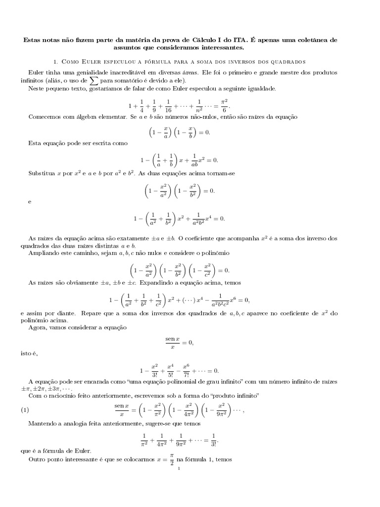 Fórmula de Euler e Números Primos | PDF | Leonhard Euler | Ensino de ...