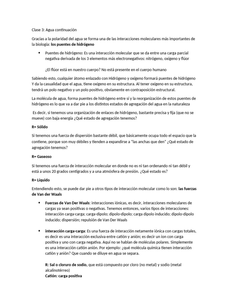 Clase 3 agaua Bioqìmica (Autoguardado) | PDF | Polaridad química ...