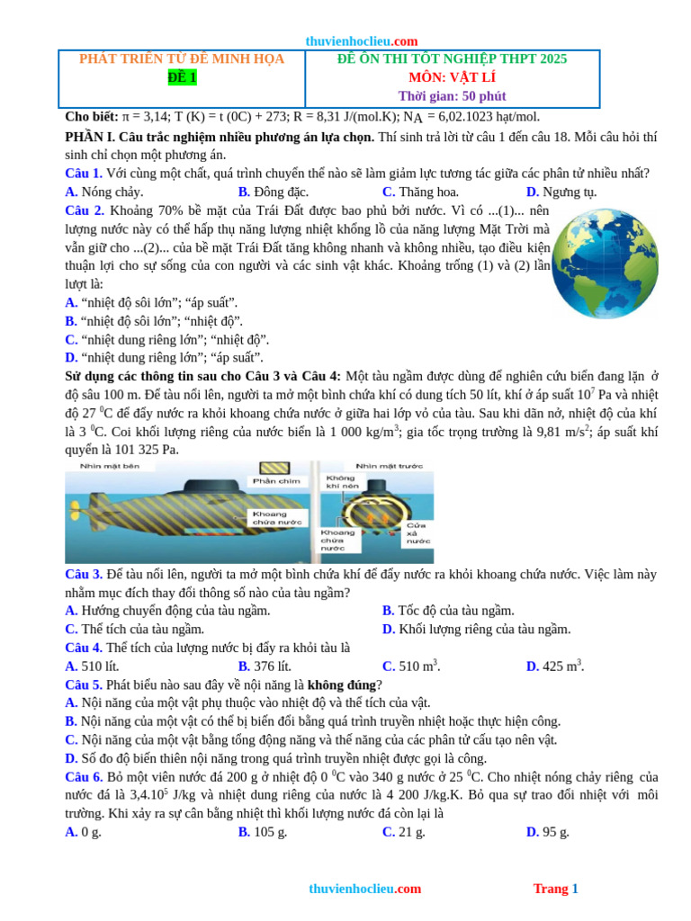Bo 30 de Thi Thu TN THPT 2025 Mon Vat Li | PDF