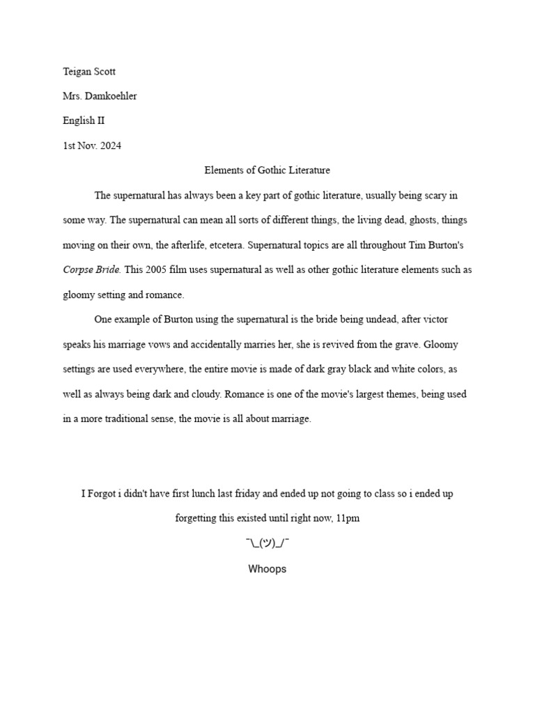 Gothic Literature Essay | PDF