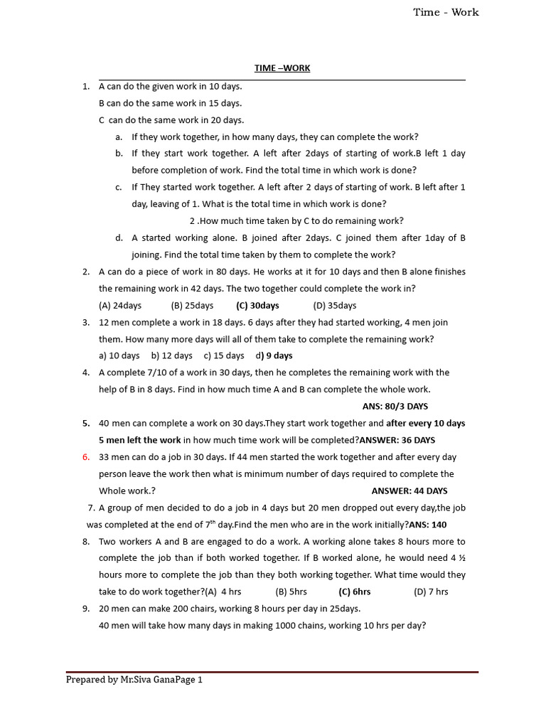 Time-Work Only Questions | PDF