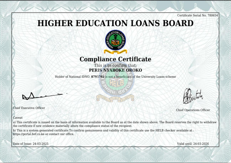 HELB Compliance Certificate 8795762 | PDF