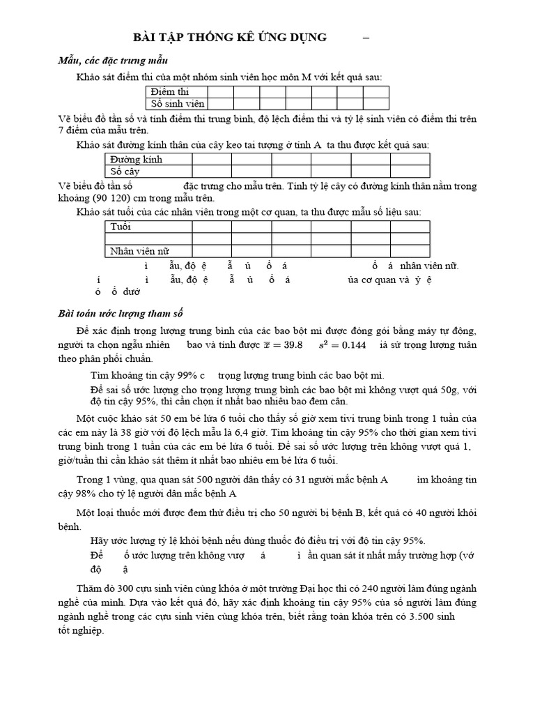 Bai tap Thong ke ung dung 2023 | PDF