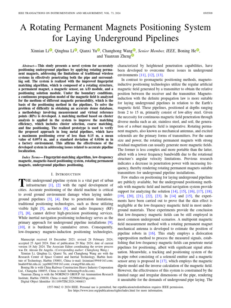 A Rotating Permanent Magnets Positioning System For Laying Underground ...