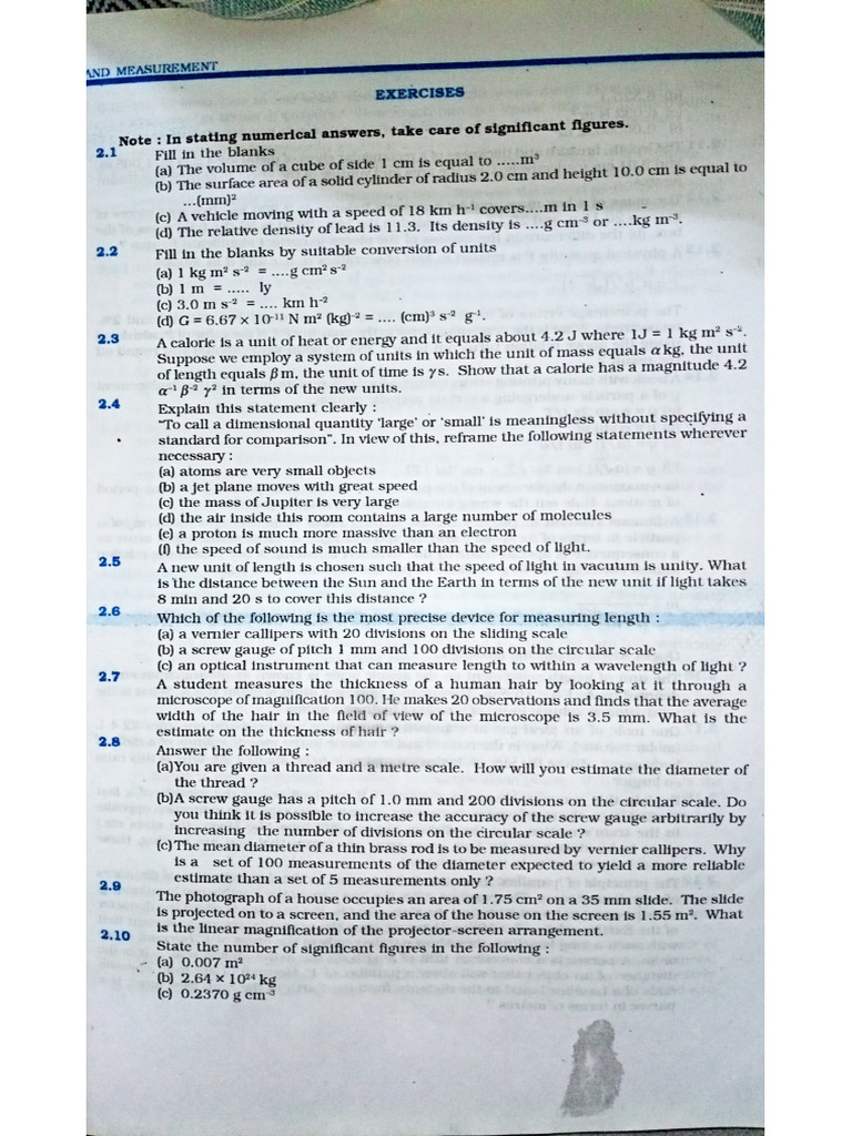 Class 11 Physics Chapter 2 Exercises | PDF