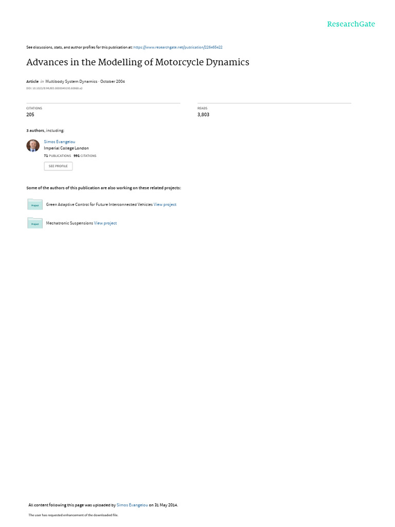 Advances in The Modelling of Motorcycle Dynamics | PDF | Force ...
