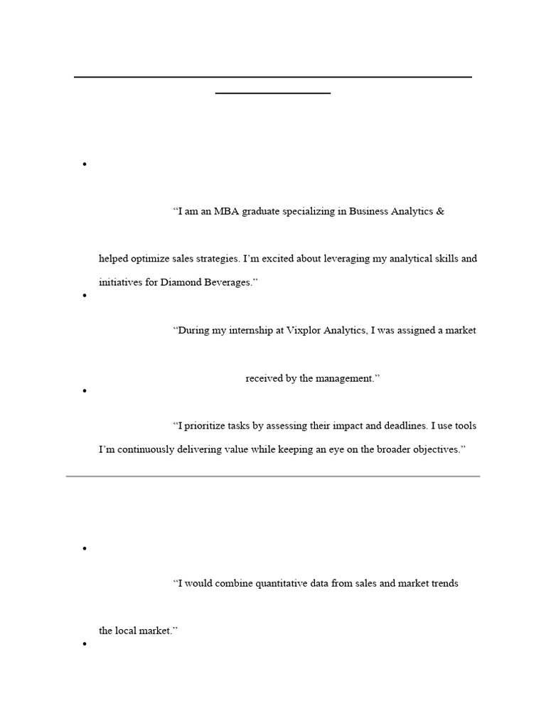 Interview Preparation Plan For Diamond Beverages | PDF | Analytics | Customer Relationship ...