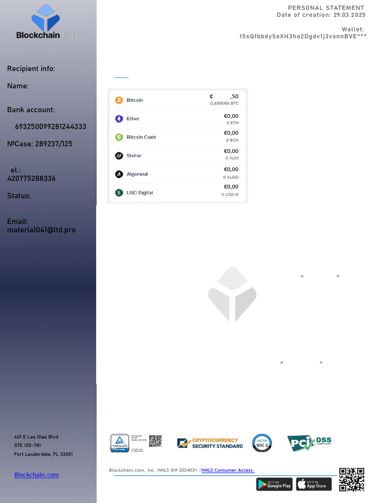Blockchain personal statement Munda I. | PDF | Regulatory Compliance ...
