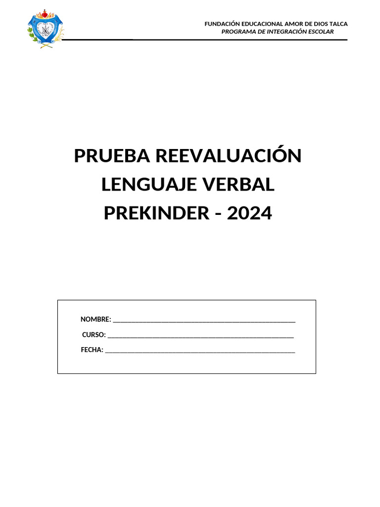PRUEBA PRE KINDER Lengua - Verbal | PDF