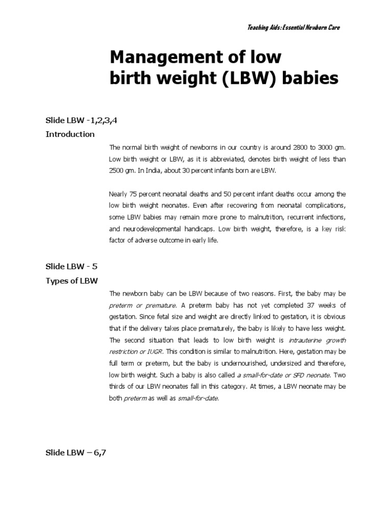 Management of LBW ENC9 | PDF | Low Birth Weight | Preterm Birth