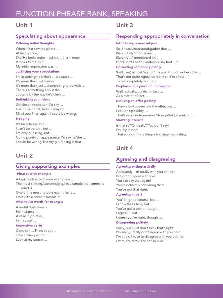 Focus5_2E_WB_SpeakingBank | PDF | Linguistic Morphology | Syntax