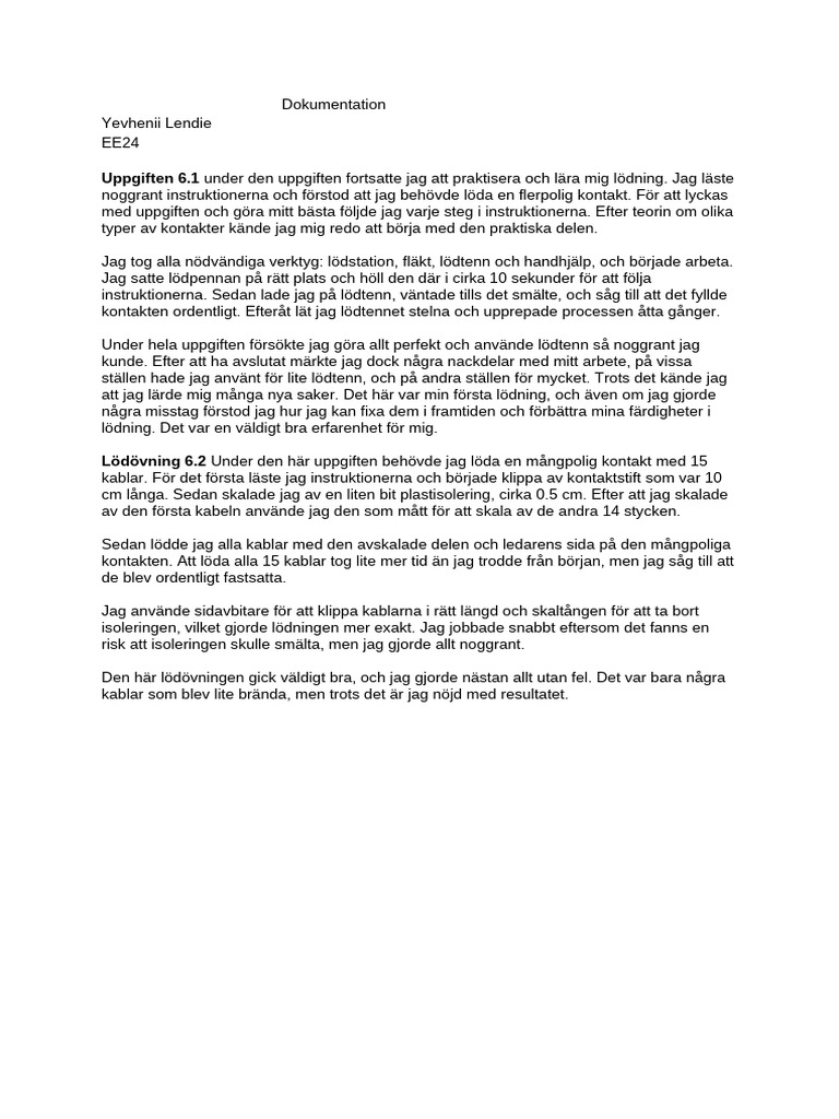 Yevhenii Lendie - Vecka 34-51 | PDF