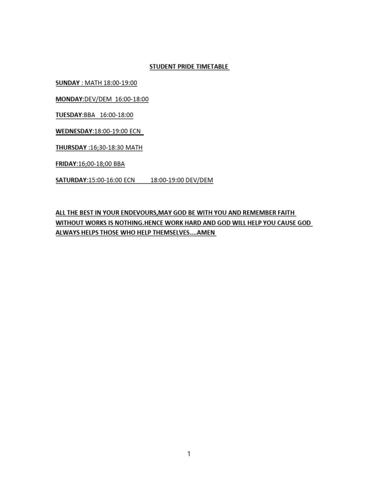 Student at Pride Time Table | PDF