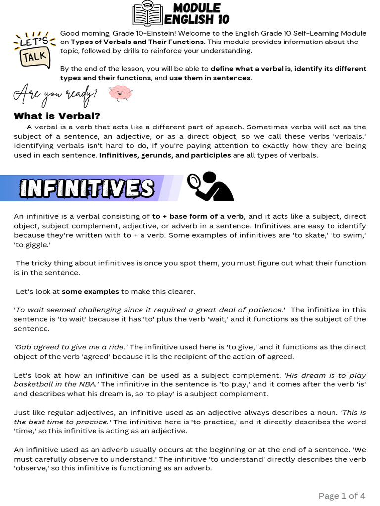 Types of Verbals and Their Functions | PDF | Verb | Adjective