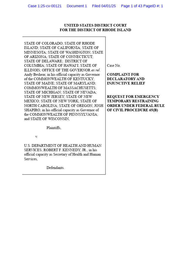 Complaint For Declaratory and Injunctive Relief | PDF | Public Health | Centers For Disease ...