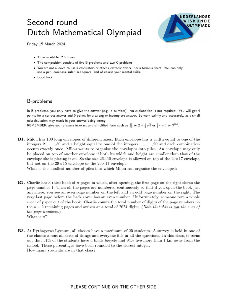 Dutch Mathematical Olympiad 2024 Second Round Problem Set ...
