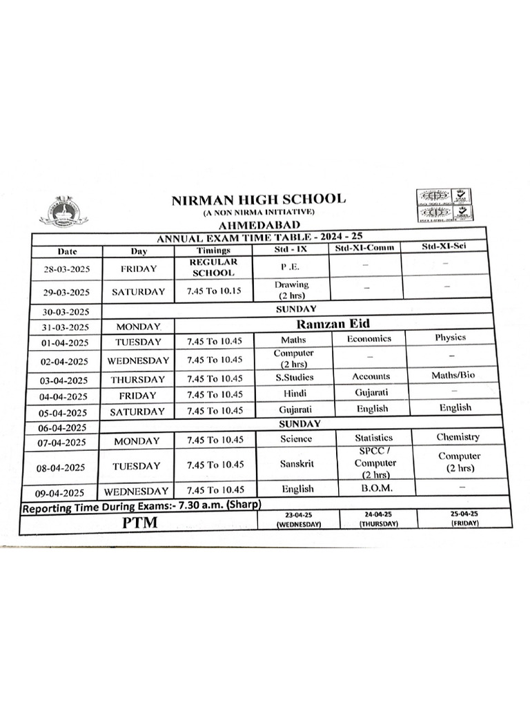 Annual Exam Time table | PDF