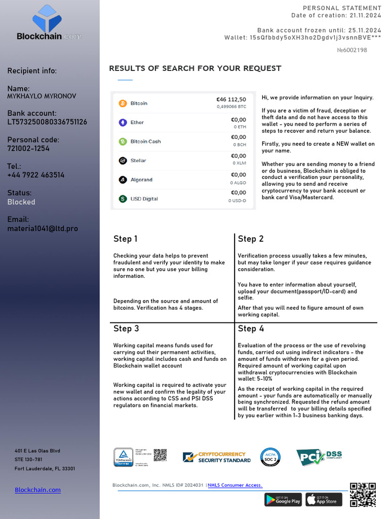 Blockchain Personal Statement MYKHAYLO MYRONOV | PDF | Cryptocurrency